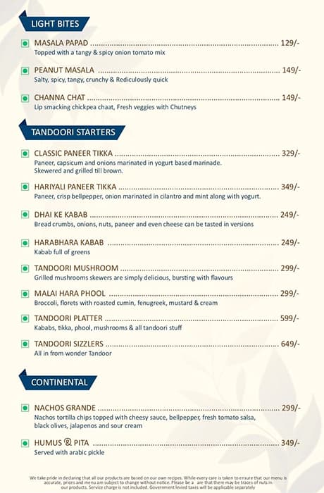 Menu of LASA, Shyam Nagar, Jaipur