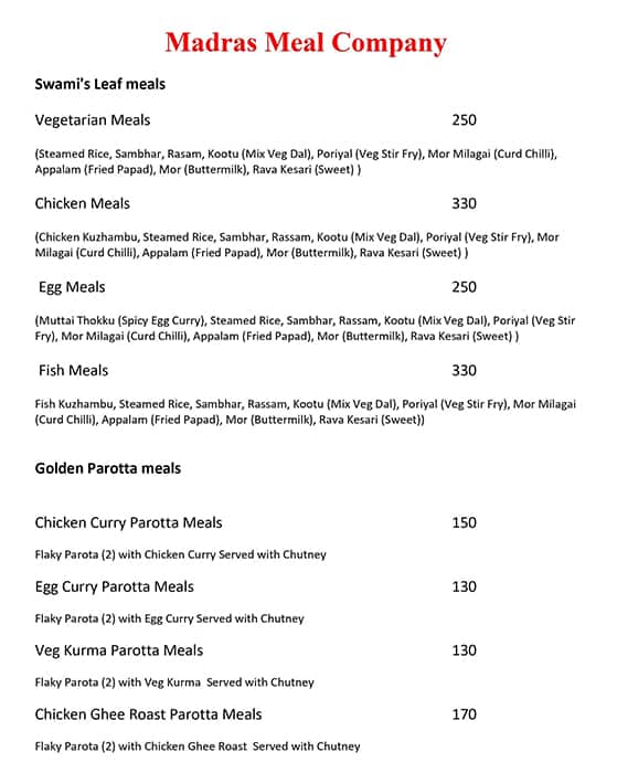 Menu of Madras Meal Company, Ravet, Pune