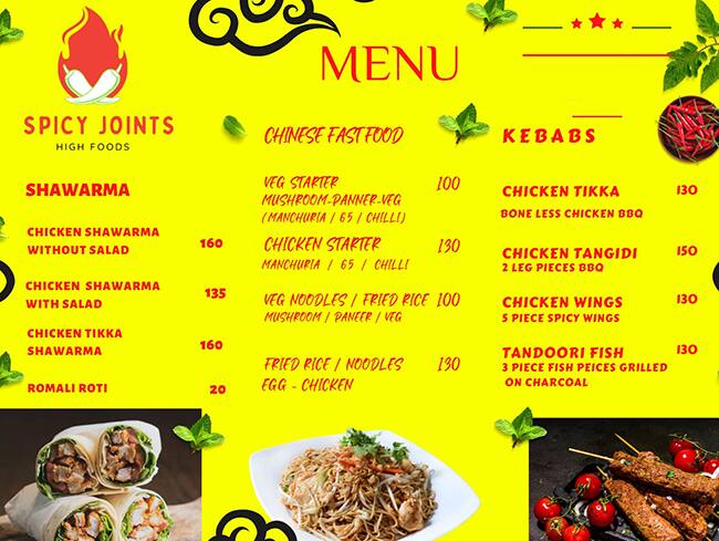 Menu of Spicy Joints, Kukatpally, Hyderabad