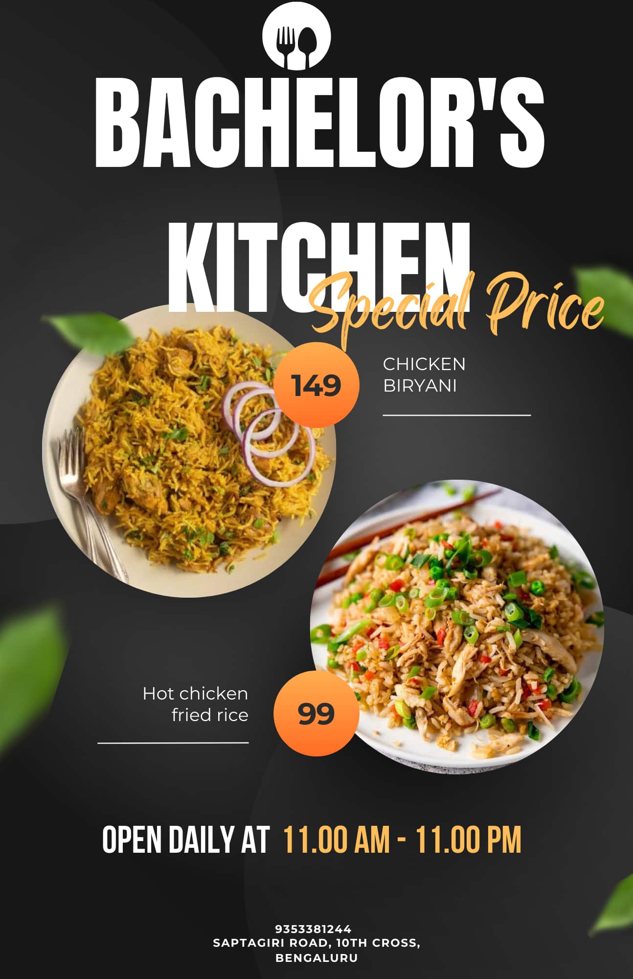 Menu of Bachelor's Kitchen, Jalahalli, Bangalore