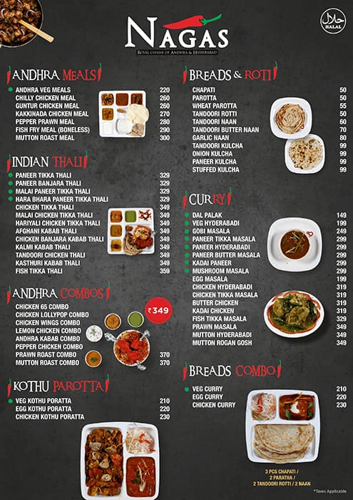 Menu of Naga's, Whitefield, Bangalore