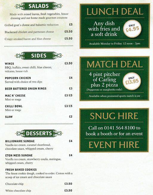 Menu at Kitty O'Shea's pub & bar, Glasgow