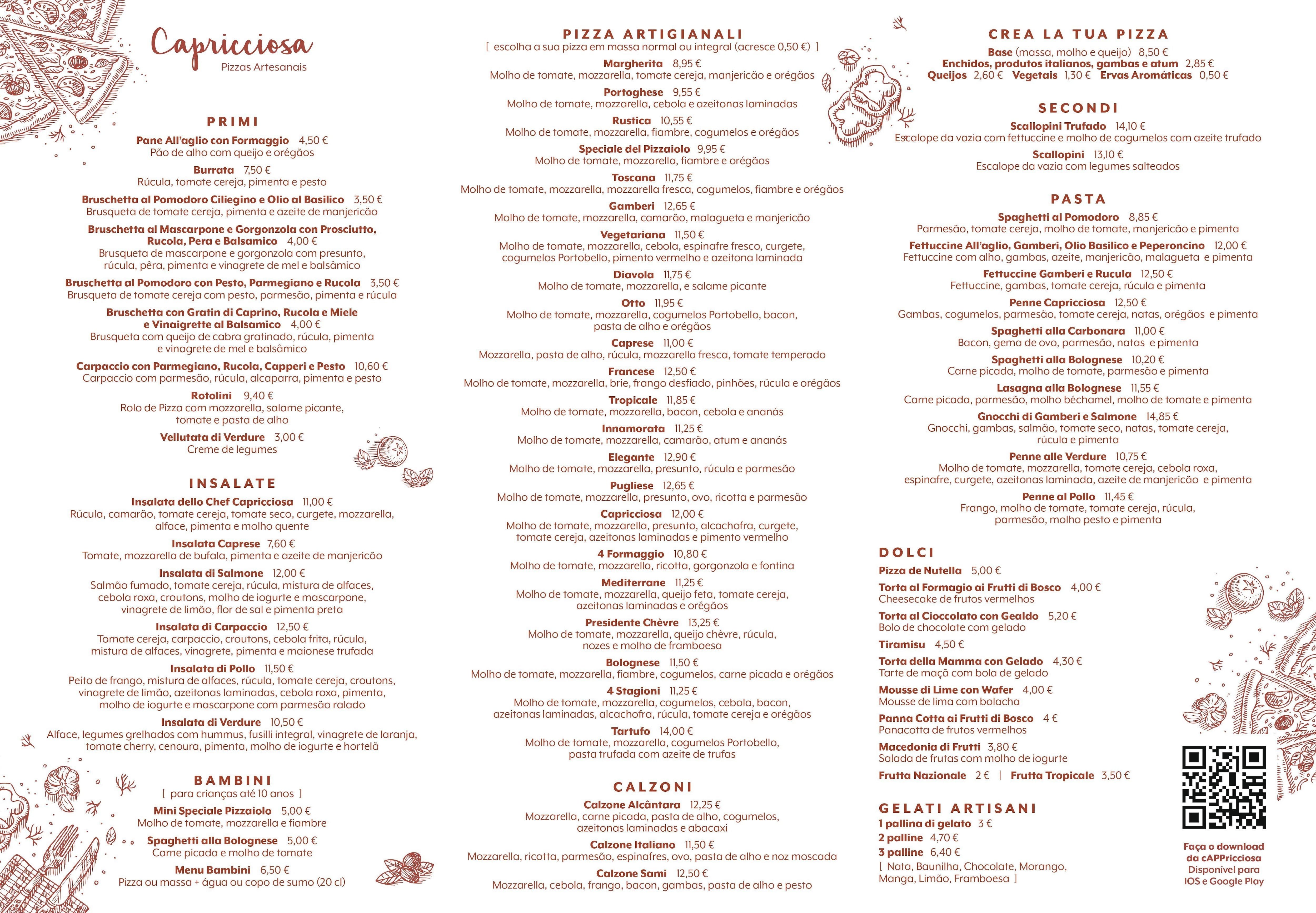 Menu at Capricciosa restaurant, Carcavelos, Avenida Marginal Sector ...