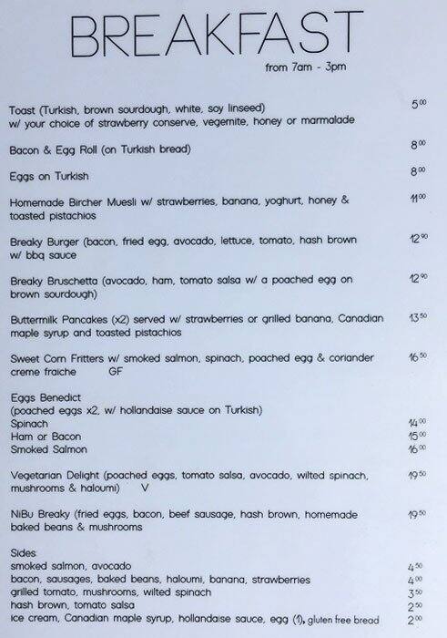 Menu at NiBu restaurant, Lane Cove