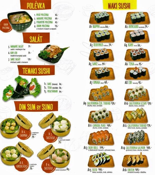 Running Sushi Sumo Menu, Menu podniku Running Sushi Sumo, Hradec ...