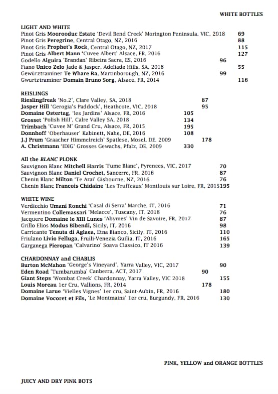 Menu at Lee Ho Fook restaurant, Melbourne, 11-15 Duckboard Pl