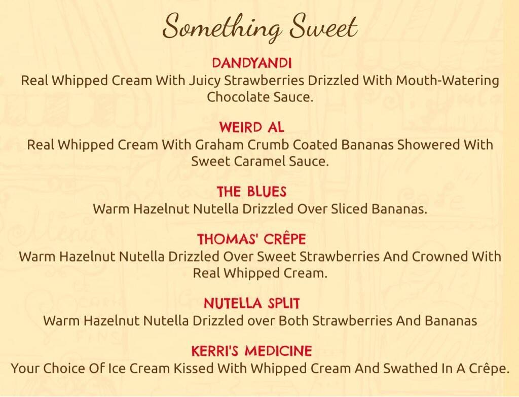 Menu at Crepe & Shake Cafe, Beaumont