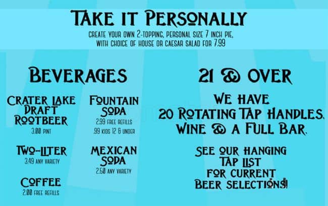 Menu at Half Pint Pizza Pub, Tacoma