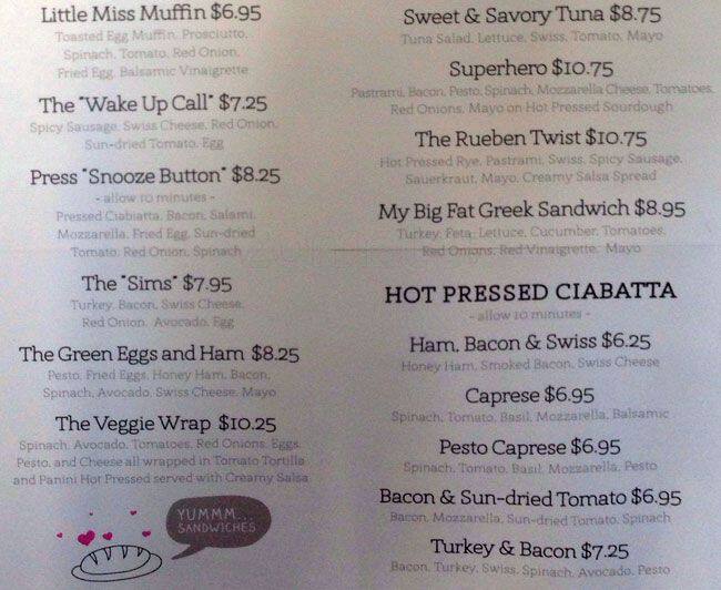 Menu at Hannah Coffee desserts, San Jose