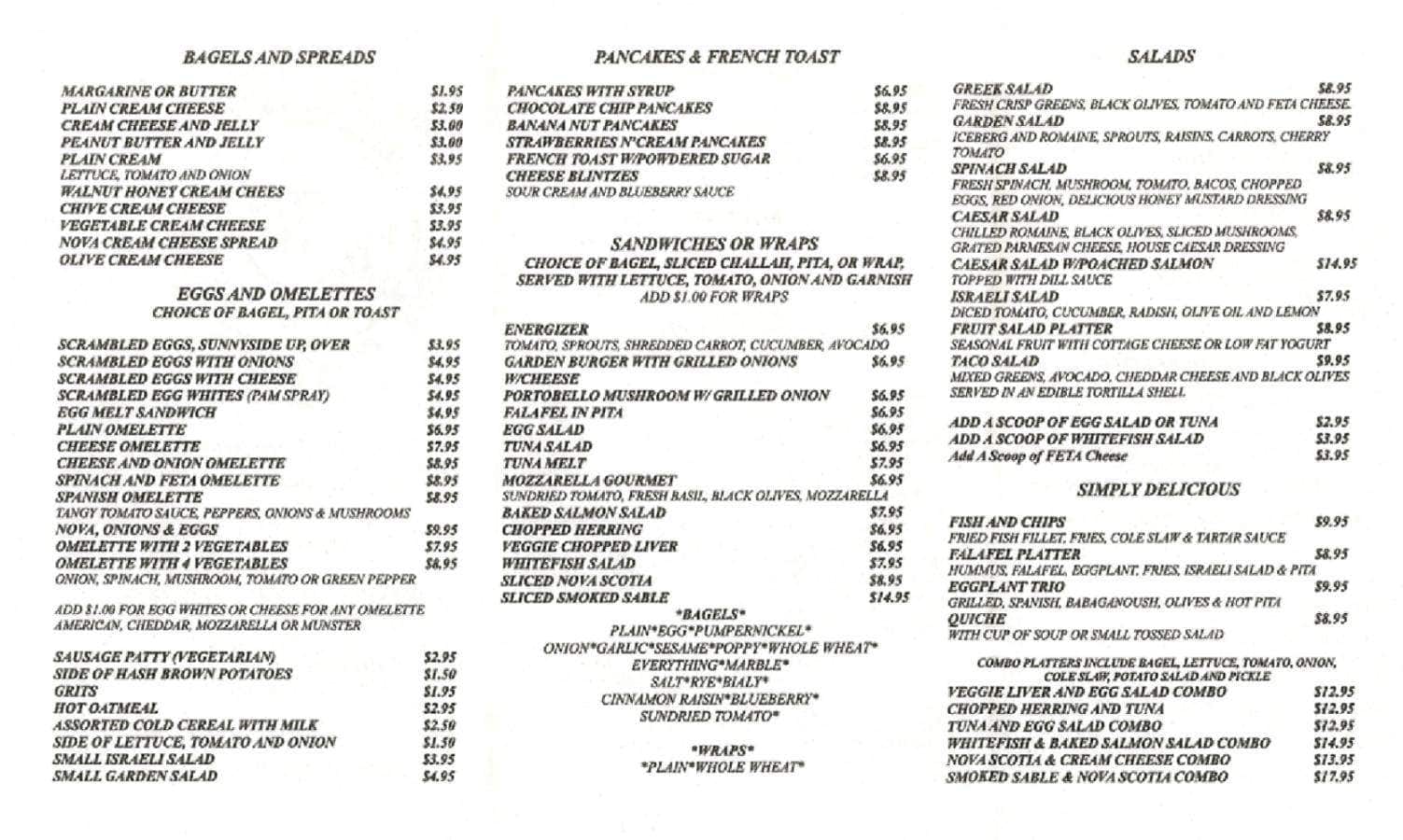 Menu at Bagel Time Cafe, Miami Beach