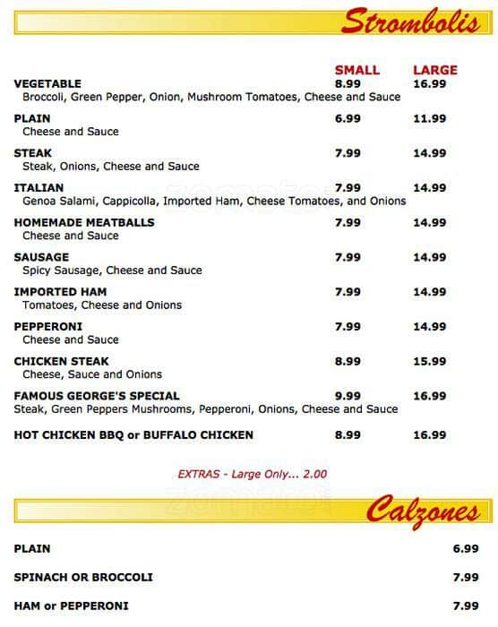 Menu at Famous Georges Pizzeria Pasta, King of Prussia