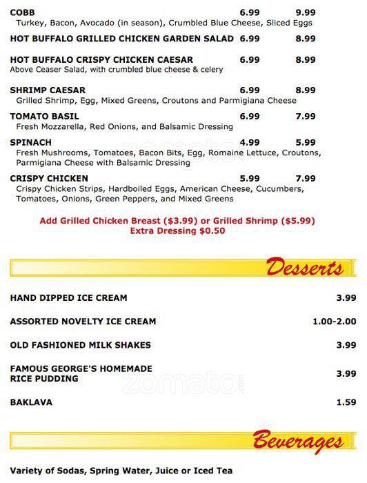 Menu at Famous Georges Pizzeria Pasta, King of Prussia