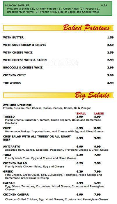 Menu at Famous Georges Pizzeria Pasta, King of Prussia