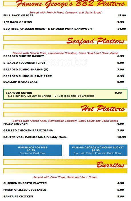 Menu at Famous Georges Pizzeria Pasta, King of Prussia