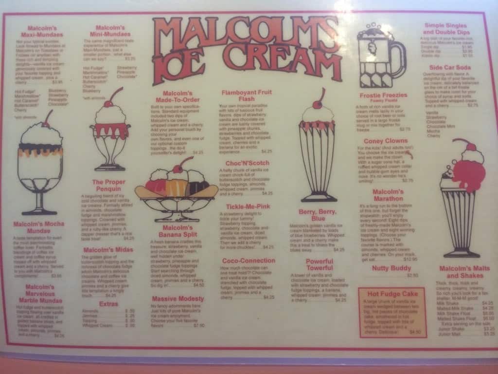 Menu at Malcolm's Ice Cream & Food restaurant, Amarillo