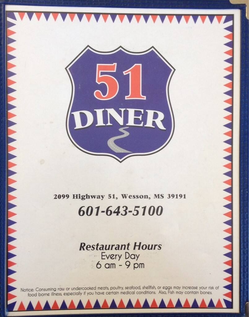 Menu at Fifty One Diner restaurant, Wesson