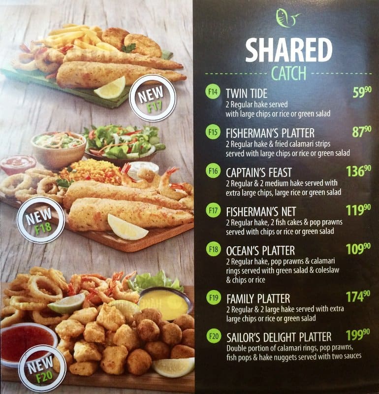 Menu au Fishaways restaurant, Nelspruit, The Crossing Shopping Centre