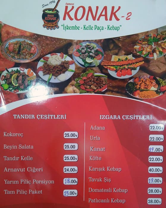 Menu at Konak İşkembe - Kelle Paça, Istanbul