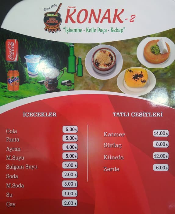 Menu at Konak İşkembe - Kelle Paça, Istanbul