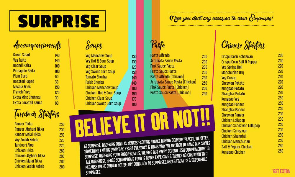 Menu of Surprise, Goregaon West, Mumbai