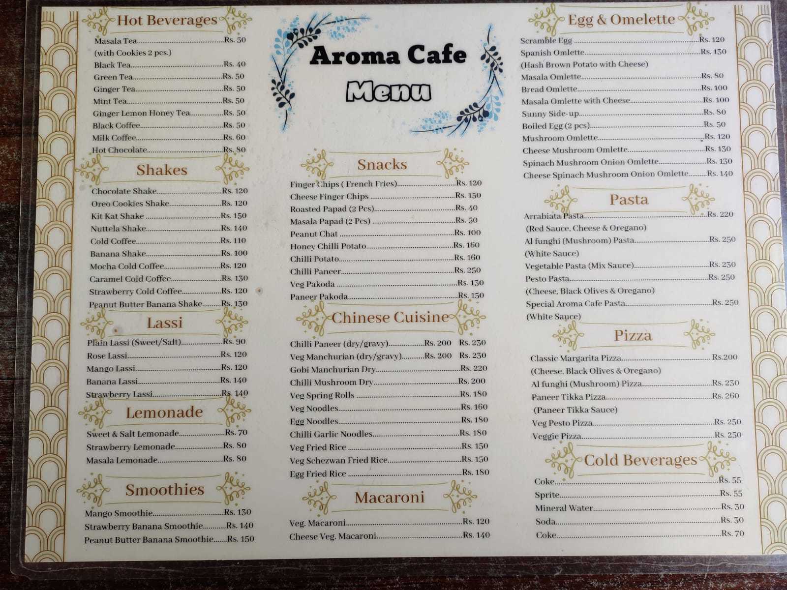 Menu at Hotel Aaravam Ganga Aroma Cafe, Rishikesh