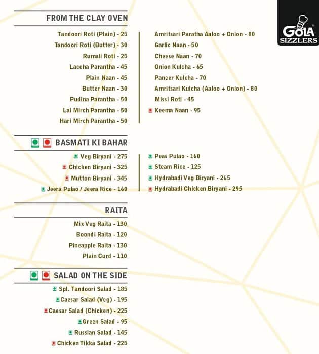 Menu at Gola Sizzlers Rdc, Ghaziabad