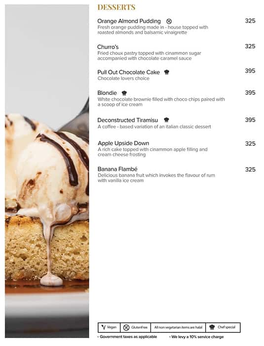 Menu at Villa 77, Chennai