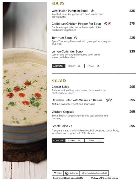 Menu at Villa 77, Chennai