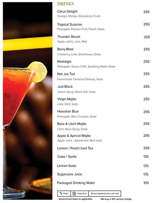 Menu at Villa 77, Chennai