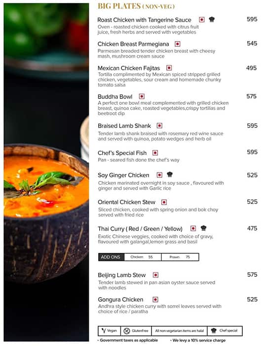 Menu at Villa 77, Chennai