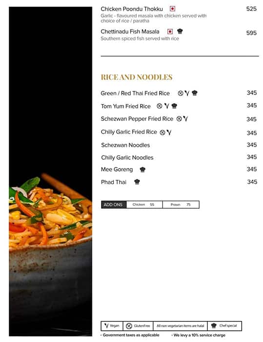 Menu at Villa 77, Chennai