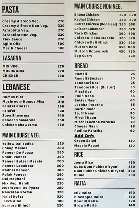 Menu of Slot Restro Lounge, Meerut Cantt, Meerut