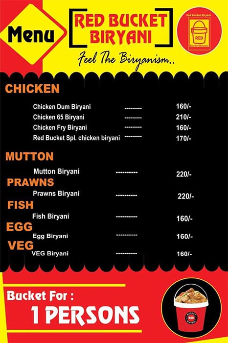 Menu of Red Bucket Biryani, Sangareddy, Hyderabad