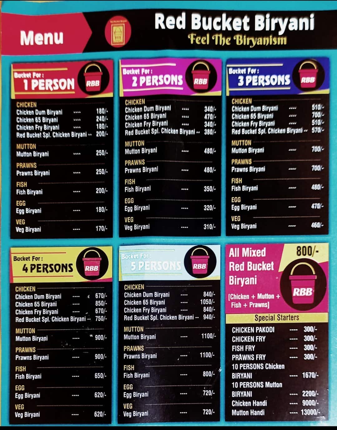 Menu of Red Bucket Biryani, Gandipet, Hyderabad