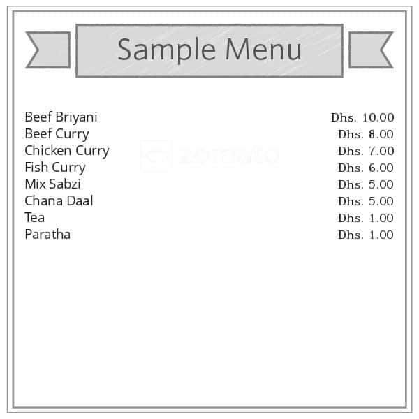 Menu of Muhammad Younus Restaurant, Al Ras, Dubai