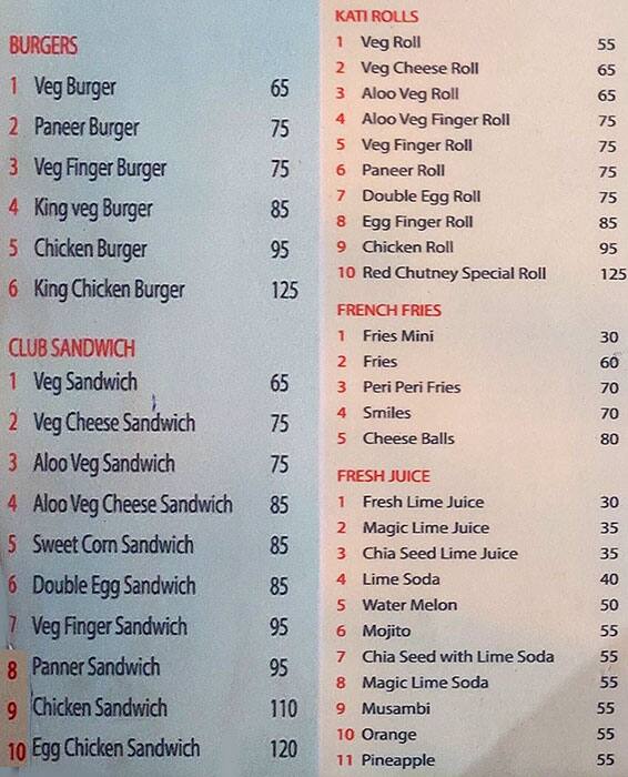 Menu of Red Chutney, Sarjapur Road, Bangalore