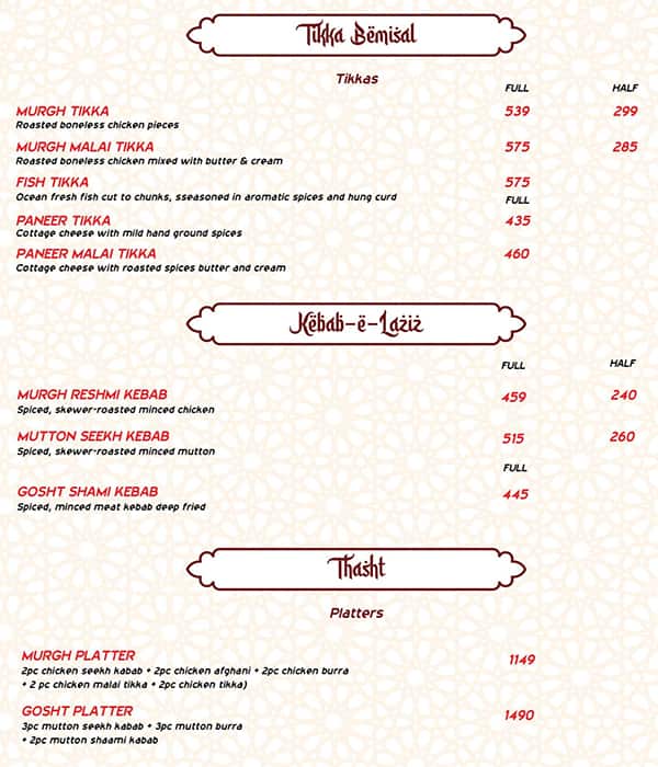 Menu of Karim's, Anna Nagar West, Chennai