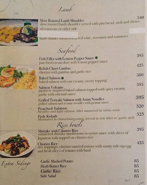 Menu at Relish at Ponte restaurant, Makati, Ponte Salcedo