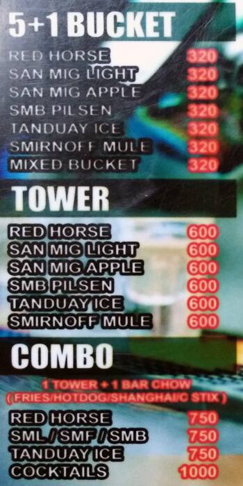 Menu at Myst pub & bar, Manila