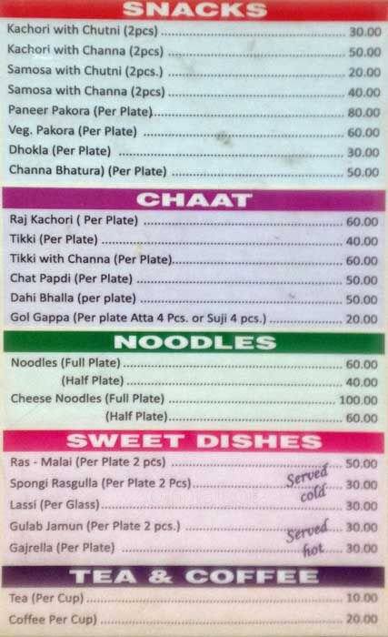 Menu at Khalsa Sweets, Sahibzada Ajit Singh Nagar, SCF 78