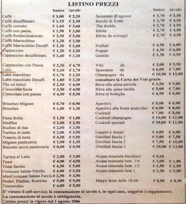 Menu da Gran Cafè & Tre Marie pasticceria, Milano