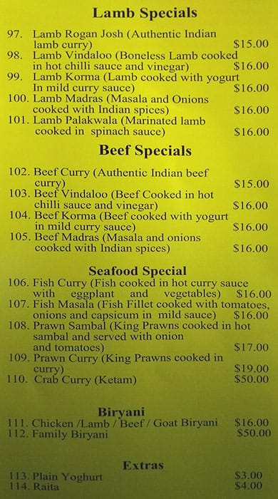 Menu at Dosa Villas restaurant, Campbellfield