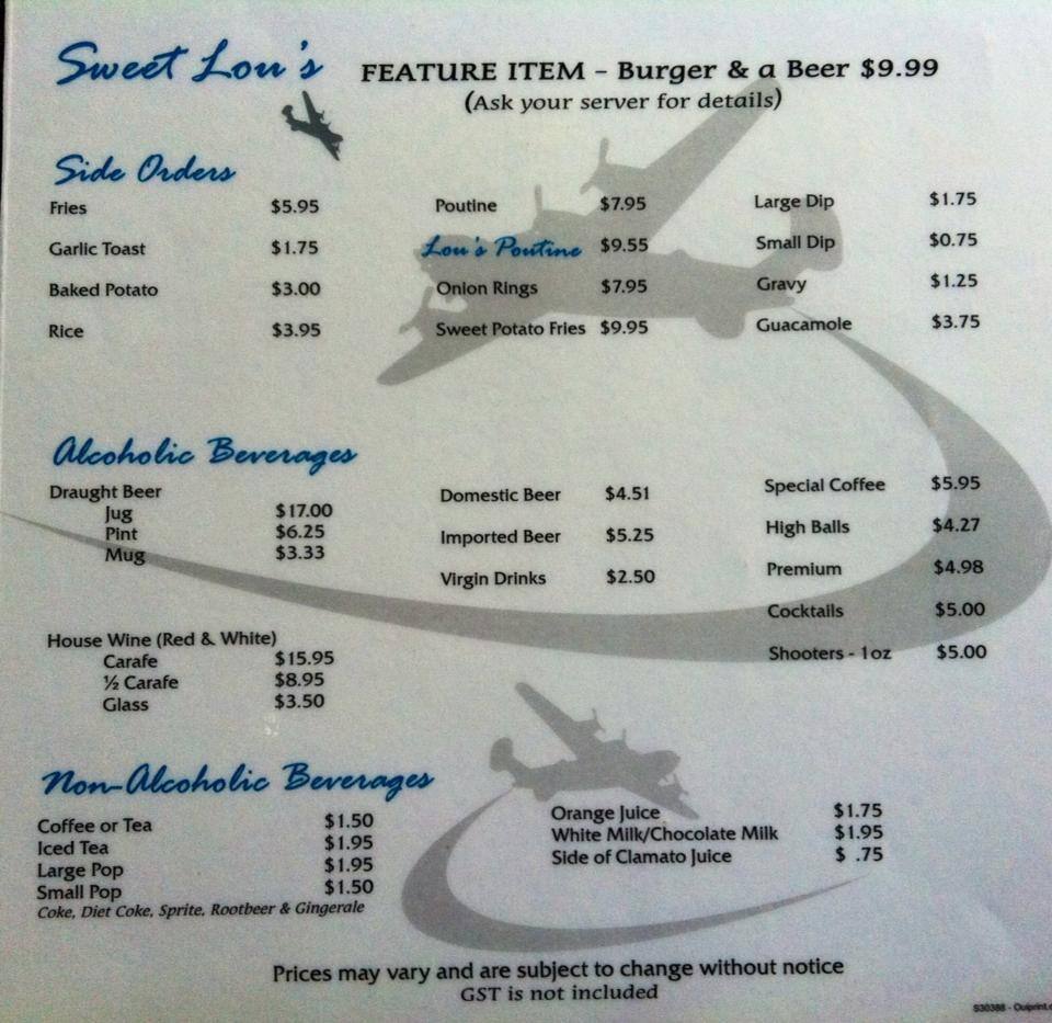 Menu at Sweet Lou's Lounge & Grill restaurant, Hinton