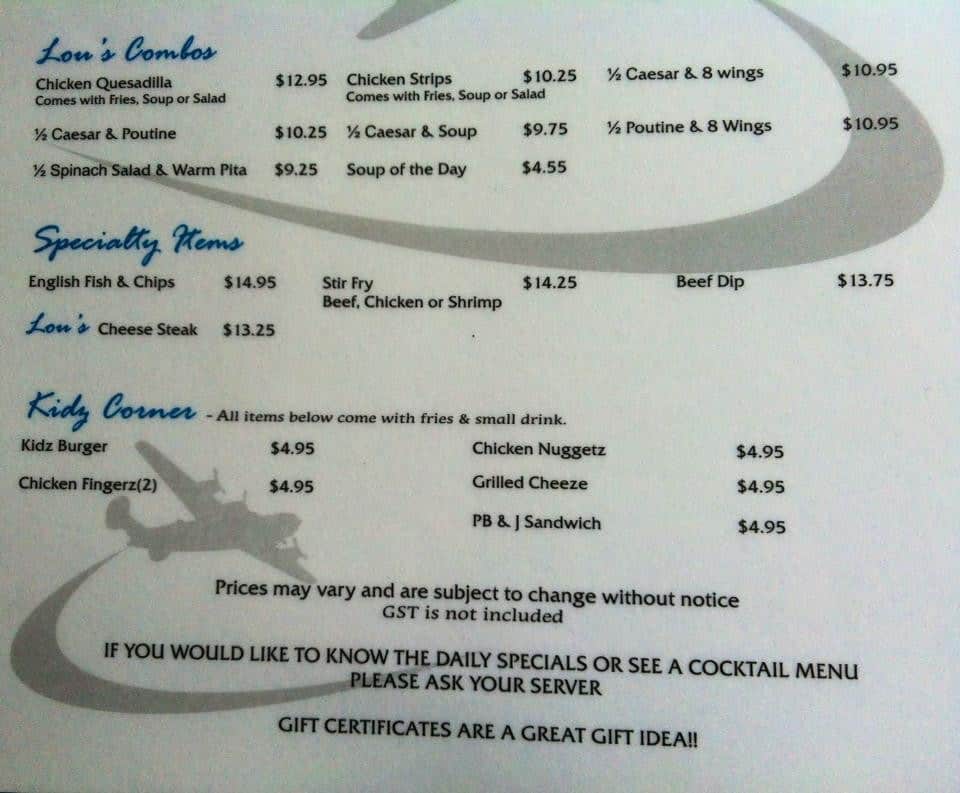 Menu at Sweet Lou's Lounge & Grill restaurant, Hinton