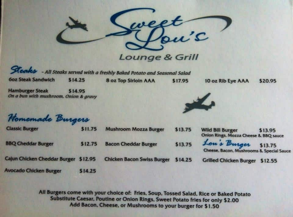 Menu at Sweet Lou's Lounge & Grill restaurant, Hinton