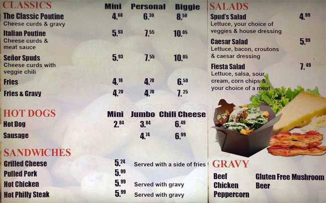 Spud's Potato Bar and Poutinerie Menu - Urbanspoon/Zomato