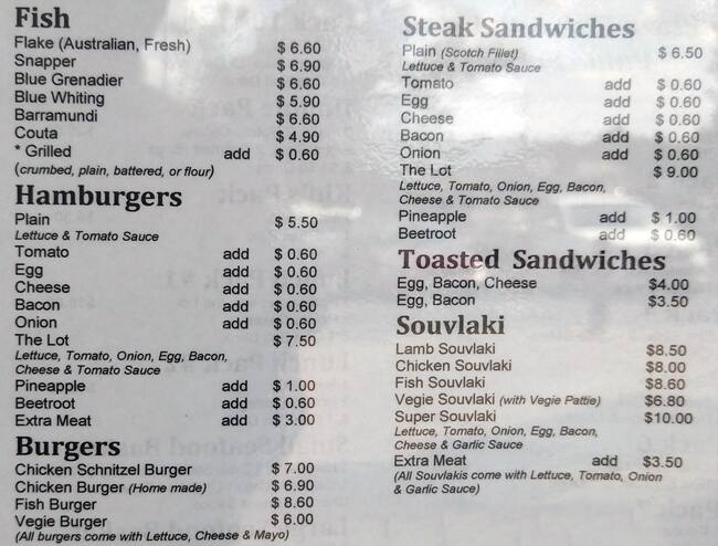 Menu at Plaza Fish & Chips fast food, Diamond Creek