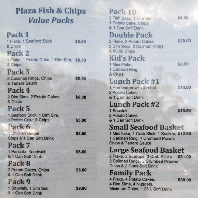Menu at Plaza Fish & Chips fast food, Diamond Creek