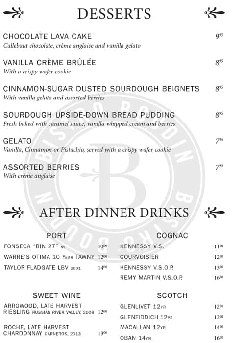 Menu at Boudin Bakery, San Francisco, 160 Jefferson St