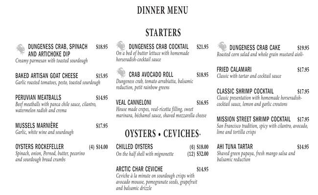 Menu at Boudin Bakery, San Francisco, 160 Jefferson St